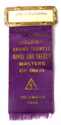 1928 ANTIQUE ROYAL MASTERS of OHIO MASONIC CONVENTION RIBBON BADGE ...