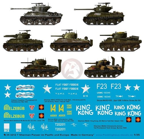 Peddinghaus 1/35 Sherman Tank Markings in Pacific and Europe WWII (7 ...