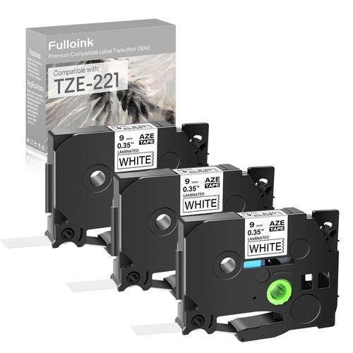 3PK Black on White TZ221 TZe-221 Compatible Brother P-touch Label Tape ...