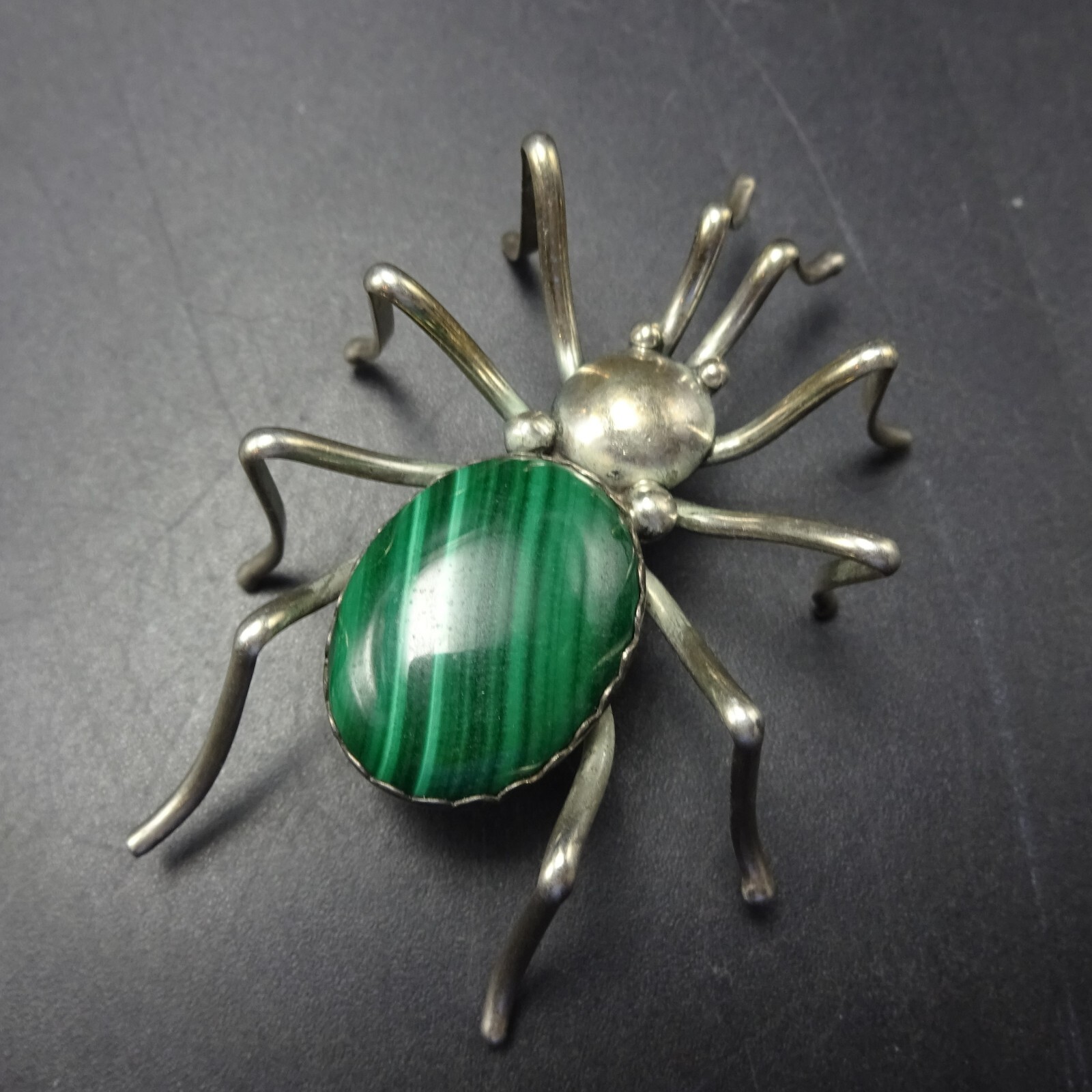 Evelyn Spencer NAVAJO Sterling Silver GREEN MALACHITE SPIDER Arachnid ...