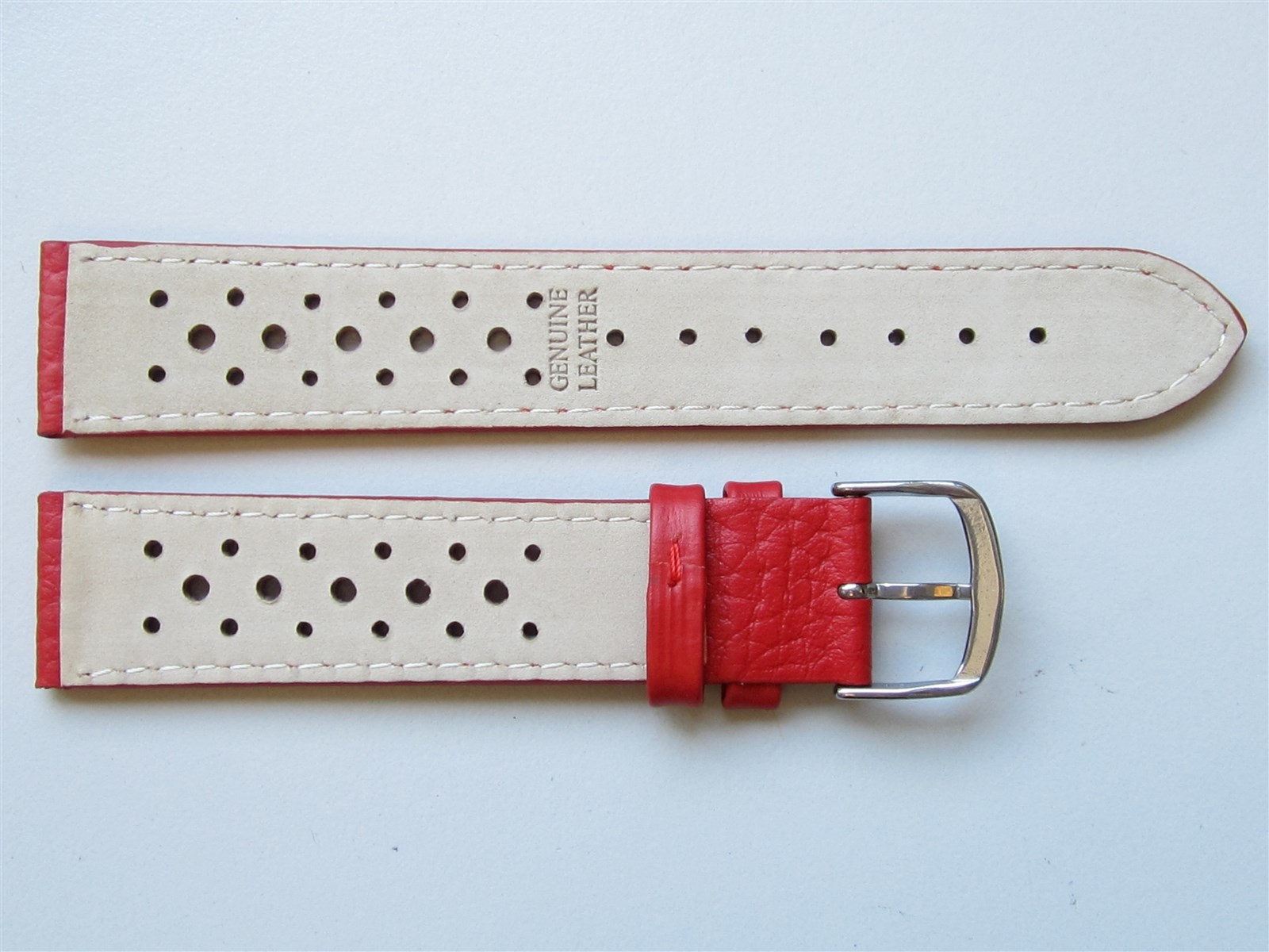 Red leather Rally Perforated sport gents watch band *NEW* - choose size ...