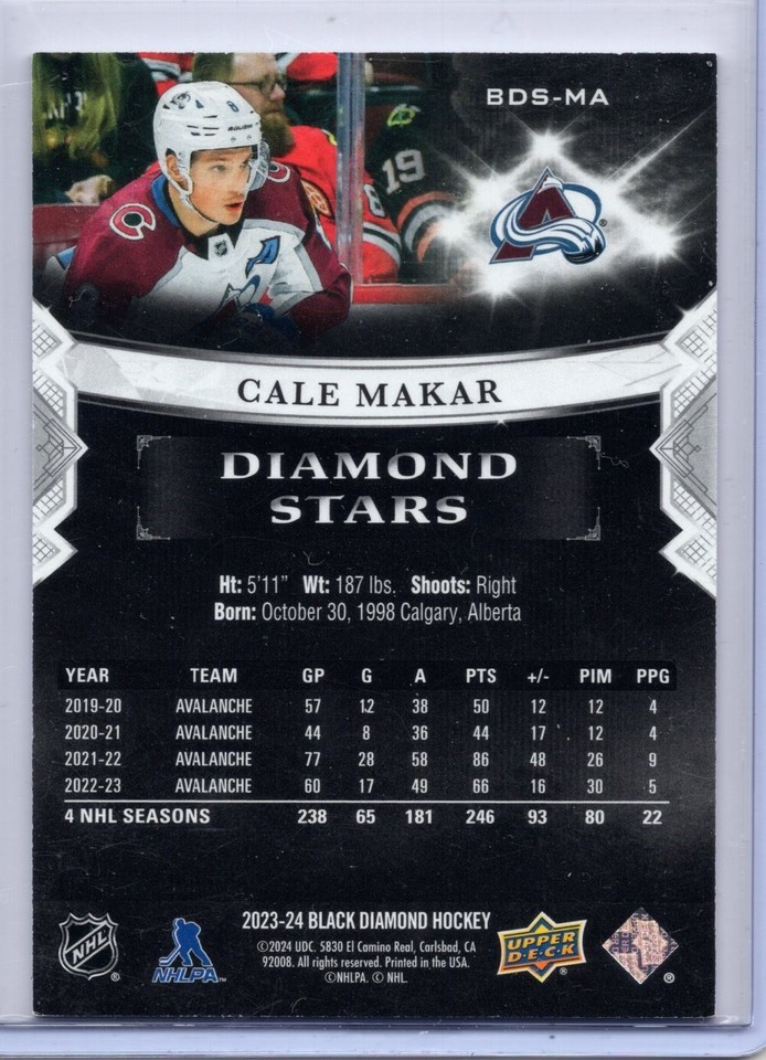 2023-24 Upper Deck Black Diamond Diamond Stars #BDS-MA Cale Makar 130/ ...