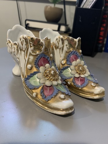 ANTIQUE VICTORIAN PORCELAIN COLLECTIBLE LADIES SHOES LACE /FLORAL | eBay