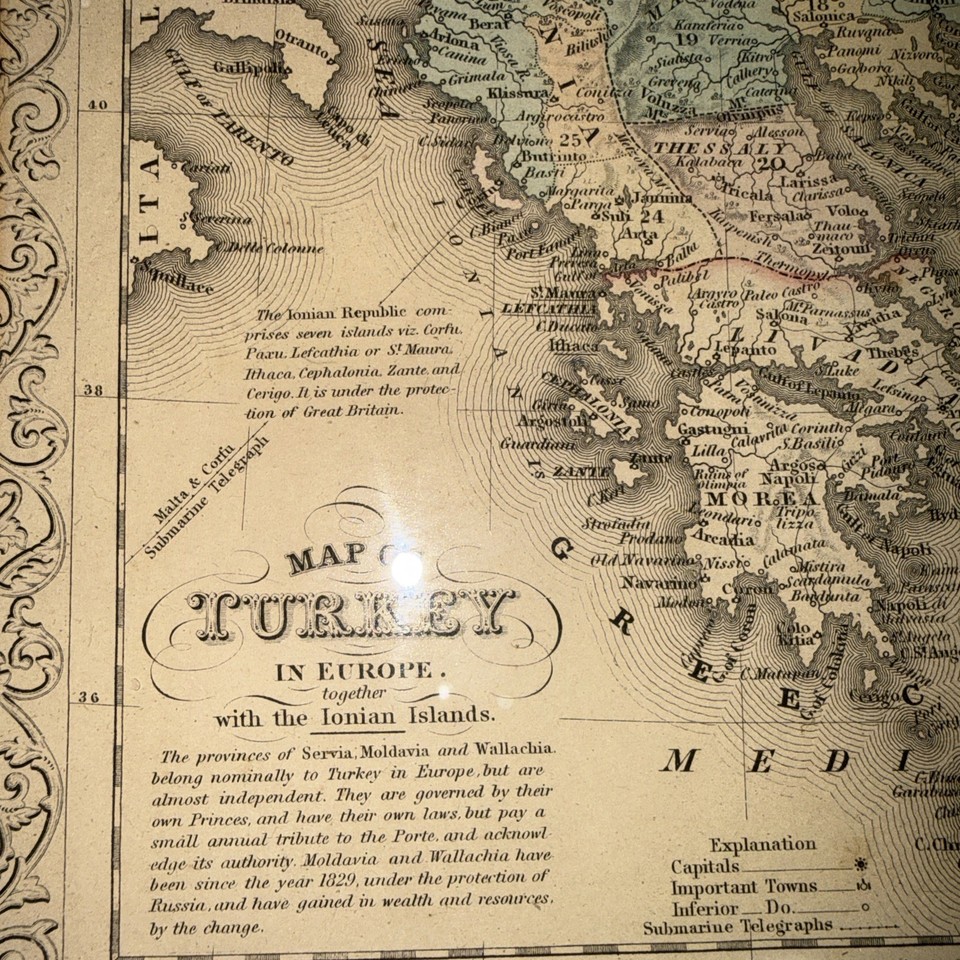 Framed 1829 Replica Map ~ Turkey in Europe With The Ionian Islands 16.5 ...