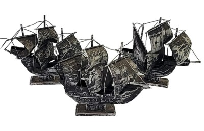 Vintage 3 Piece Metal Ship Boat Set Columbus Nina Pinta Santa Maria Art ...