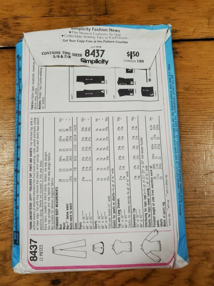 VINTAGE SIMPLICITY TEEN PULLOVER TOP SHORTS PATTERN 8437 SIZE 8 FREE ...