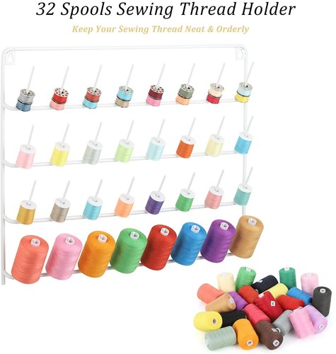 32-Spool Wall-Mounted Metal Sewing Thread Rack Holder with Hanging ...