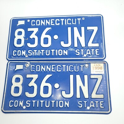 2-Vintage Connecticut License Plates 836-JNZ "Constitution State" with ...