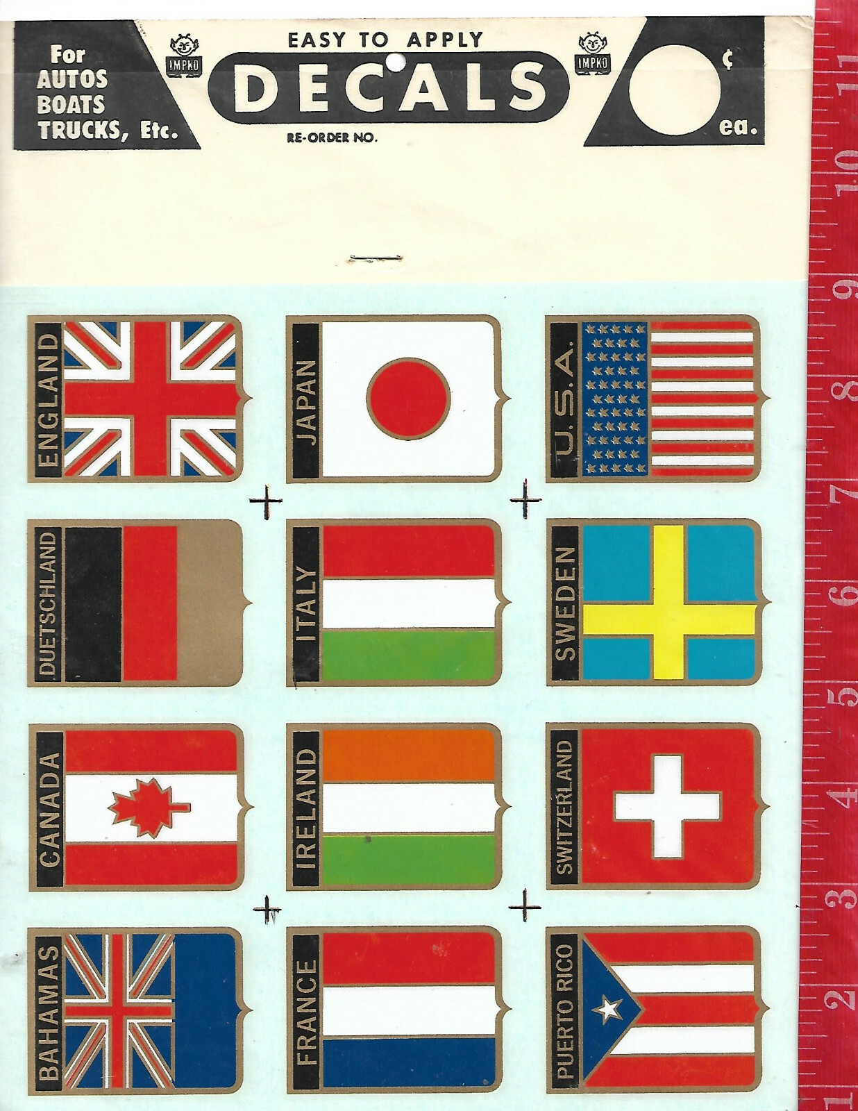 Vintage Impko water decal display flags of the World [12] in original ...