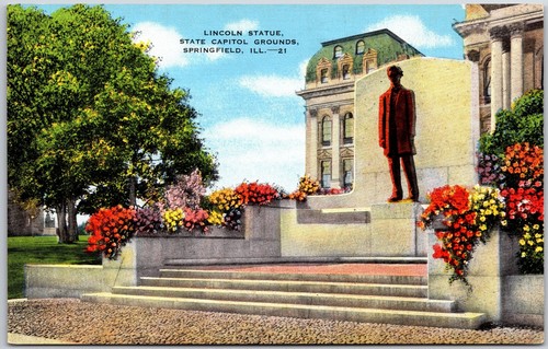 Springfield Illinois ILL, Lincoln Statue, Capitol Grounds, Vintage ...