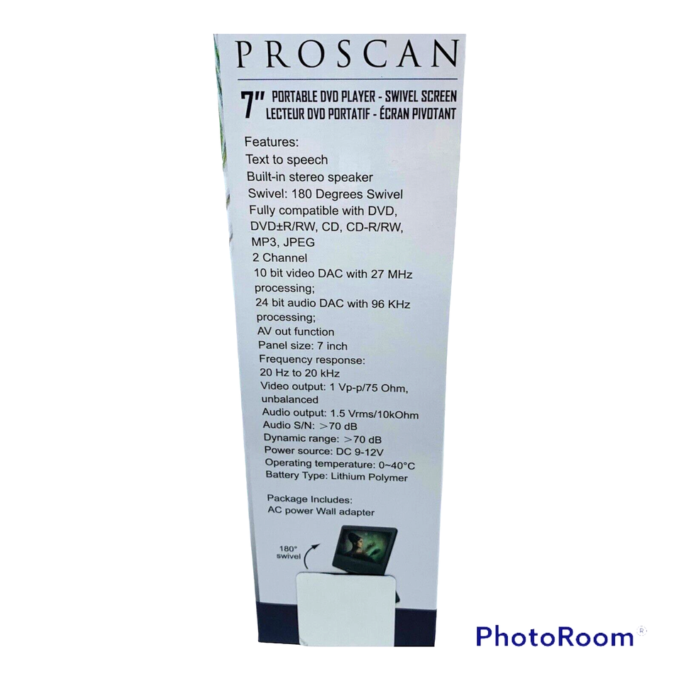 IOB Proscan Portable DVD Player with 7 inch Swivel Screen EUC Compact ...