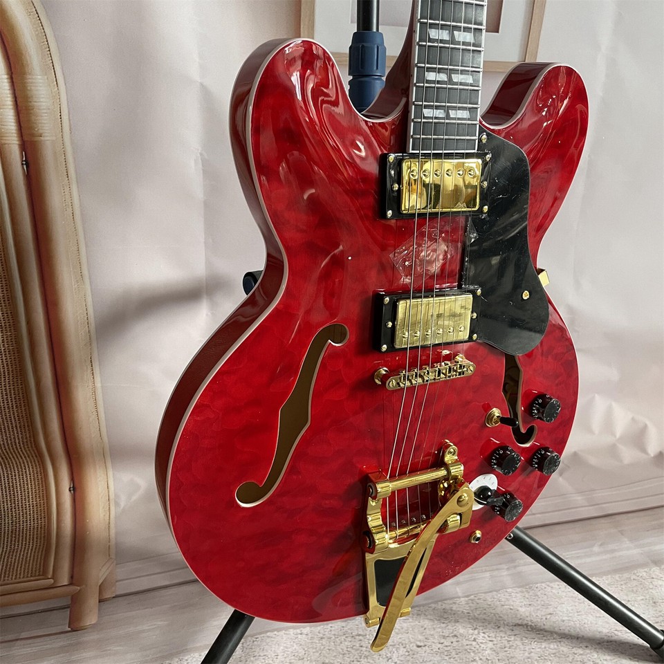 Red ES-335 Electric Guitar Edition Cherry Red Bigsby Bridge Quilted ...