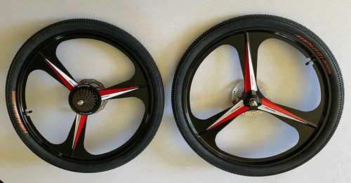 26" Front & Rear Tri Spoke Wheelset Magnesium Wheel Set Hubs Rims Tire ...
