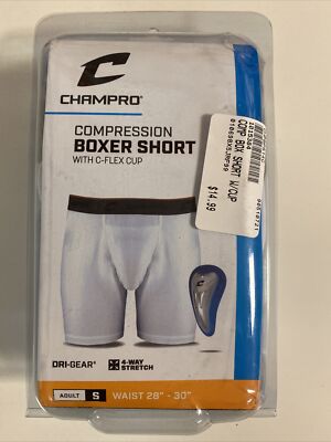 Champro Multi-Sport Adult Compression Boxer Short with Cup - White ...