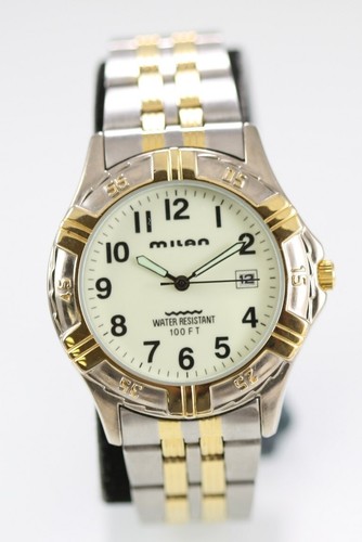 Milan Men Watch Gold Silver Stainless Steel WR 100ft Luminescent Date ...