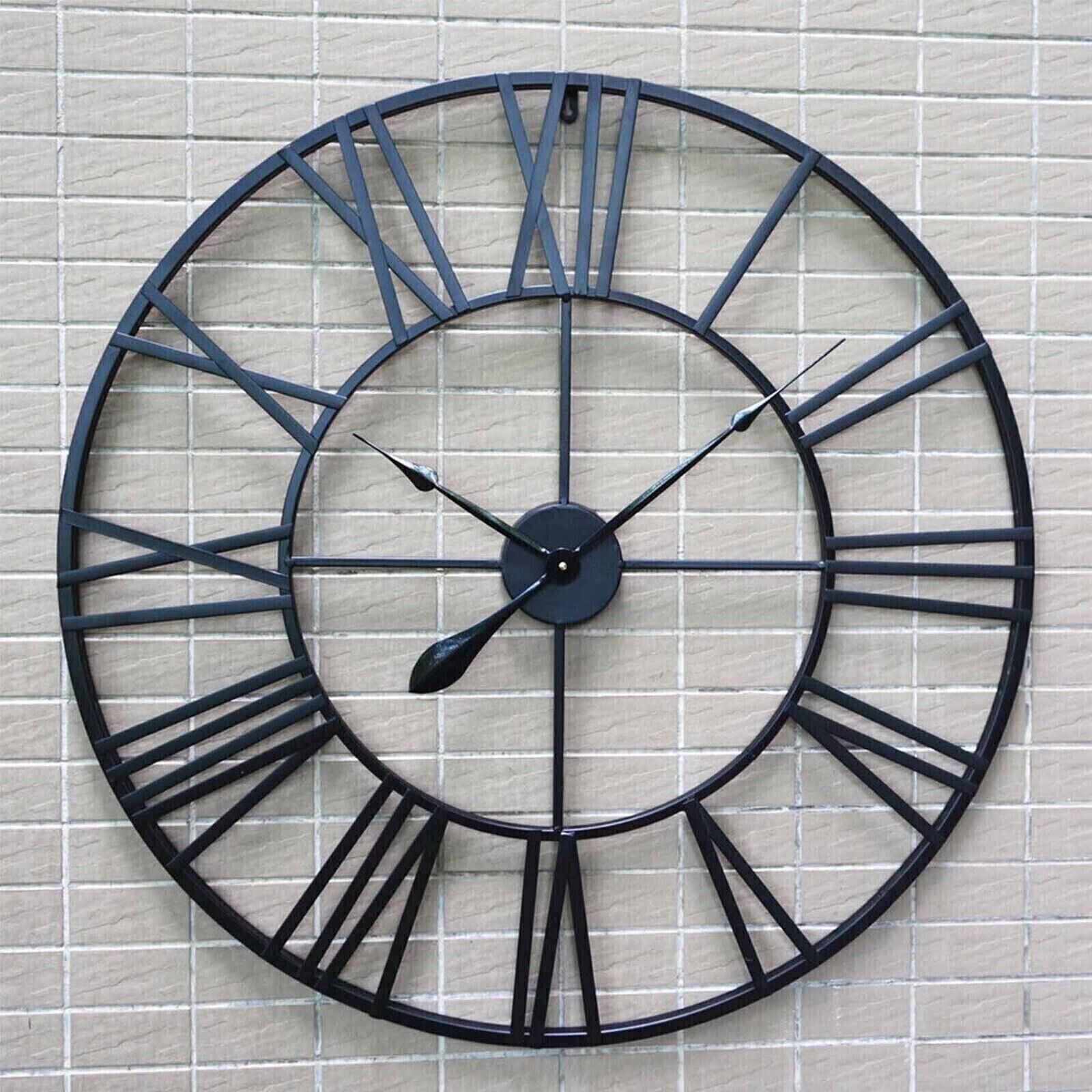 Large Outdoor Garden Wall Clock Big Roman Numerals Giant Open Face ...
