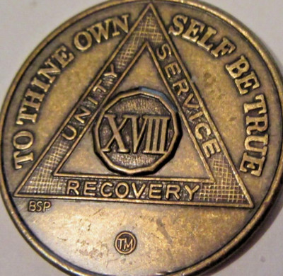 Alcoholics Anonymous AA 18 year OLD Bronze Medallion Coin Token ...