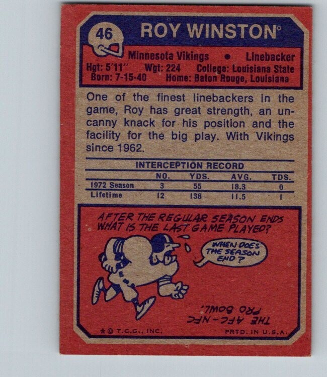 1973 TOPPS FOOTBALL #46 ROY WINSTON NRMT ML | eBay