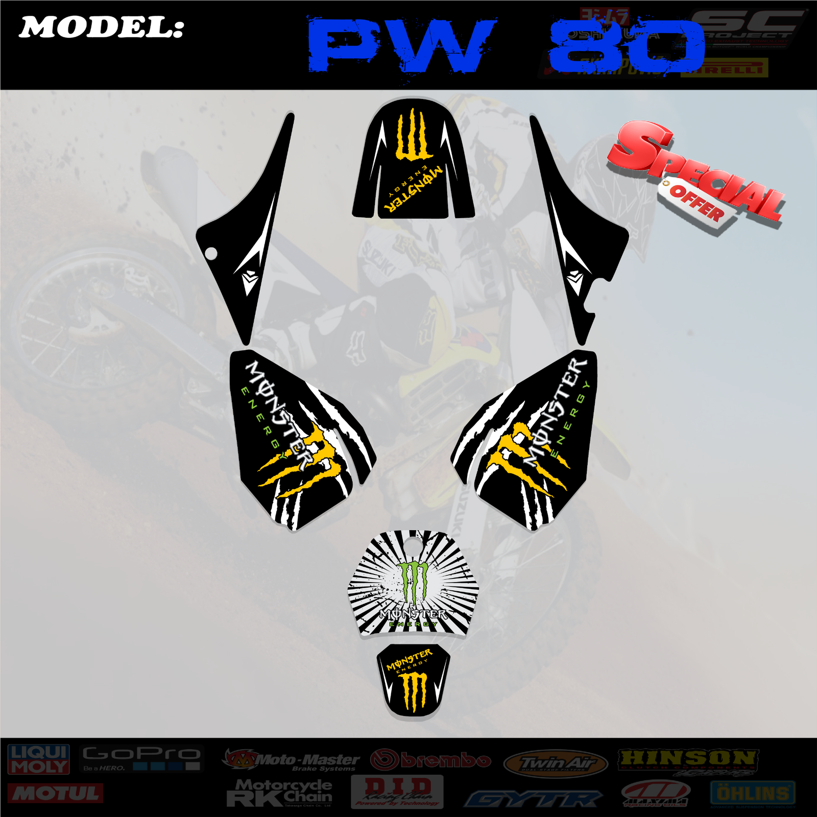 Graphics Kit Decals For YAMAHA PW 80 PW80 1983-2020 2019 2018 17 ...