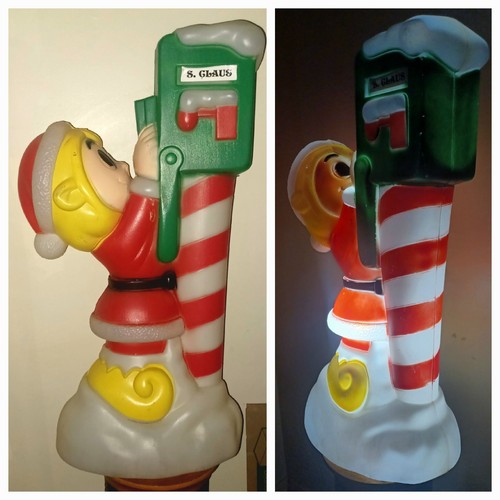 Vintage Christmas Elf Santas Mailbox Lighted Blow Mold Mail General ...