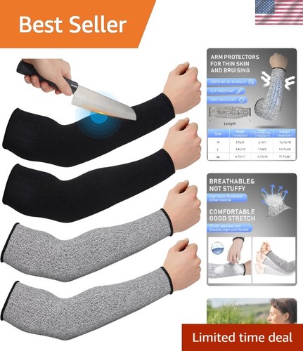 2 Pairs Cut-Resistant Arm Protectors for Safety - Size Medium in Black ...