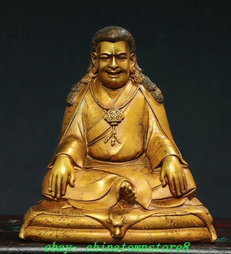 7.8" Antique Tibetan Bronze Gilt Buddhism Guru Panchen Lama Buddha Sit ...