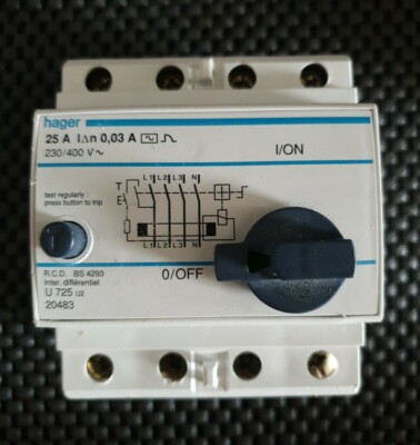 HAGER 25A 30mA 4 POLE RCD - U725 20483 BS 4293 | eBay UK