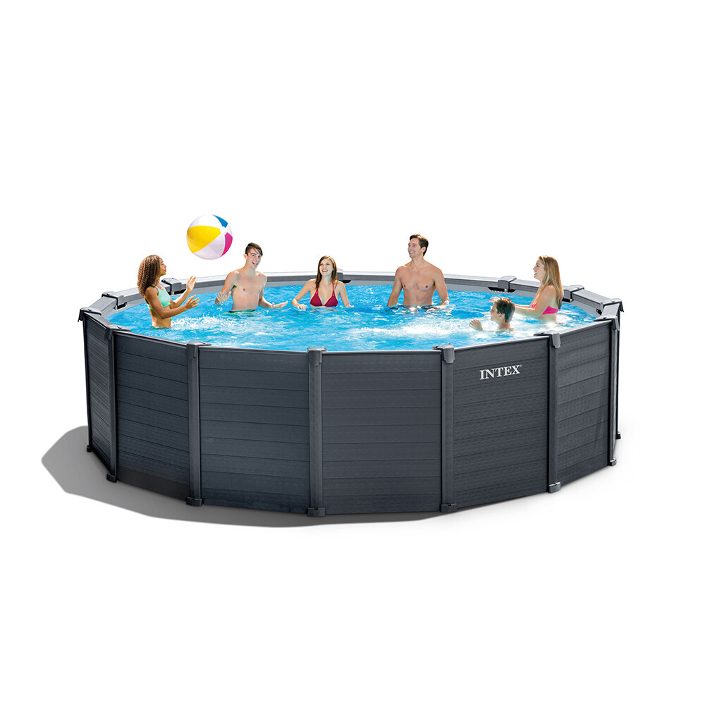 Intex Graphite Grey 478x124cm Round Above Ground Pool Outdoor/Garden ...