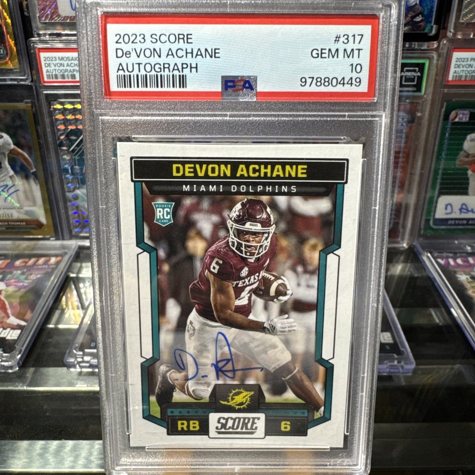 **Devon Achane** PSA 10 2023 Score Rookie Autograph SSP Texas A&M Miami ...
