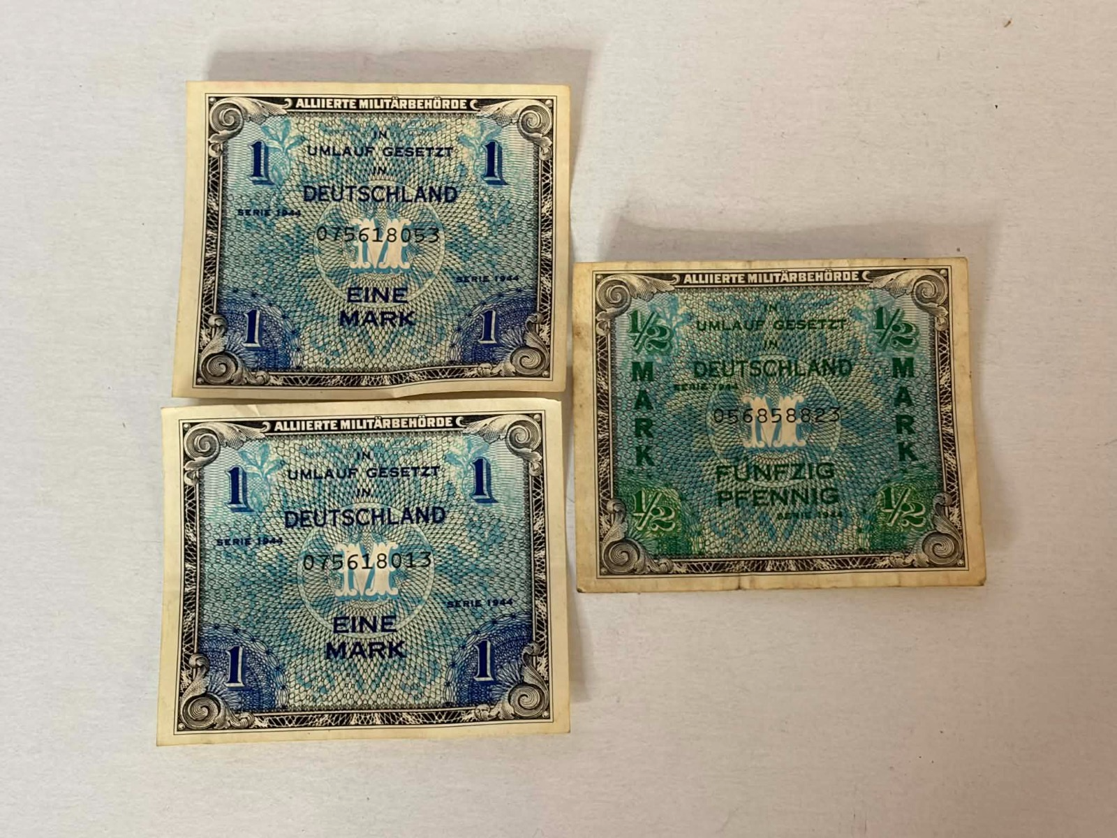 VINTAGE 1944 1/2 & 1 MARK GERMAN ALLIED MILITARY CURRENCY LOT ...