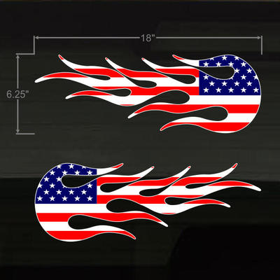 USA American Flag Flames HotRod Flame 18x6.25" Decals US Stars Stripes ...