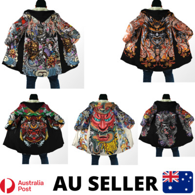 Sherpa Lined Mens Samurai Japanese Kawaii Culture Jacket Hooded Cloak ...