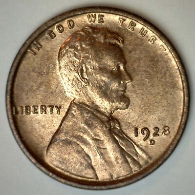1928 D Lincoln Wheat Cent Coin 1c US Penny Uncirculated Denver Mint 10c ...