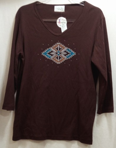 NWT Cactus Bay Apparel Top Women's Large Western Aztec Embellished 3/4 ...