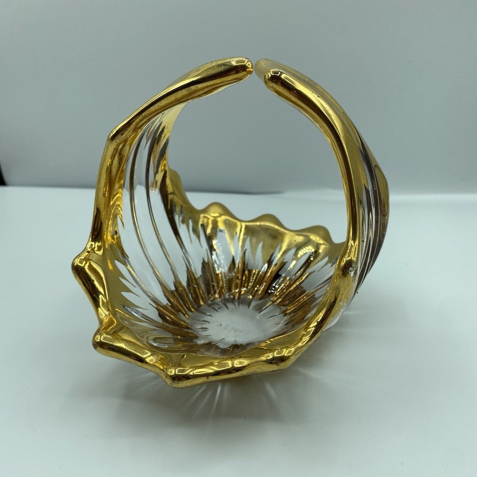 Vintage Free Form Bayel Crystal Bowl Dish with Gold Overlay 1950s MCM ...