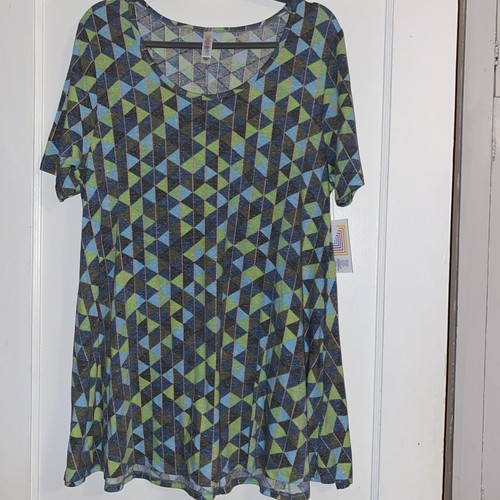 LuLaRoe Womens Top Perfect T Tee Gray Blue Green Aztec Size Large Tunic ...