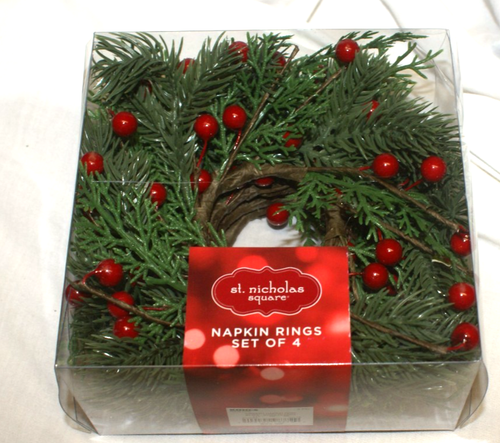 4 St Nicholas Square Christmas Wreath Napkin Holder Candle Rings Red ...