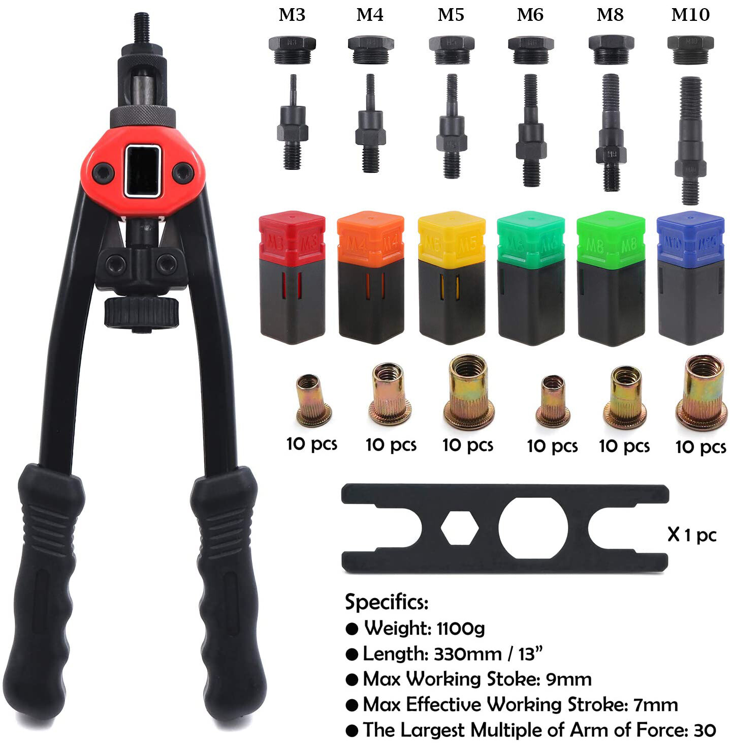 Rivet Nut Gun Kit Rivnut Setting Tools Nut Setter Hand Blind Riveter 16 ...