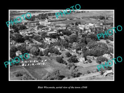 OLD POSTCARD SIZE PHOTO OF BLAIR WISCONSIN AERIAL VIEW OF THE TOWN ...