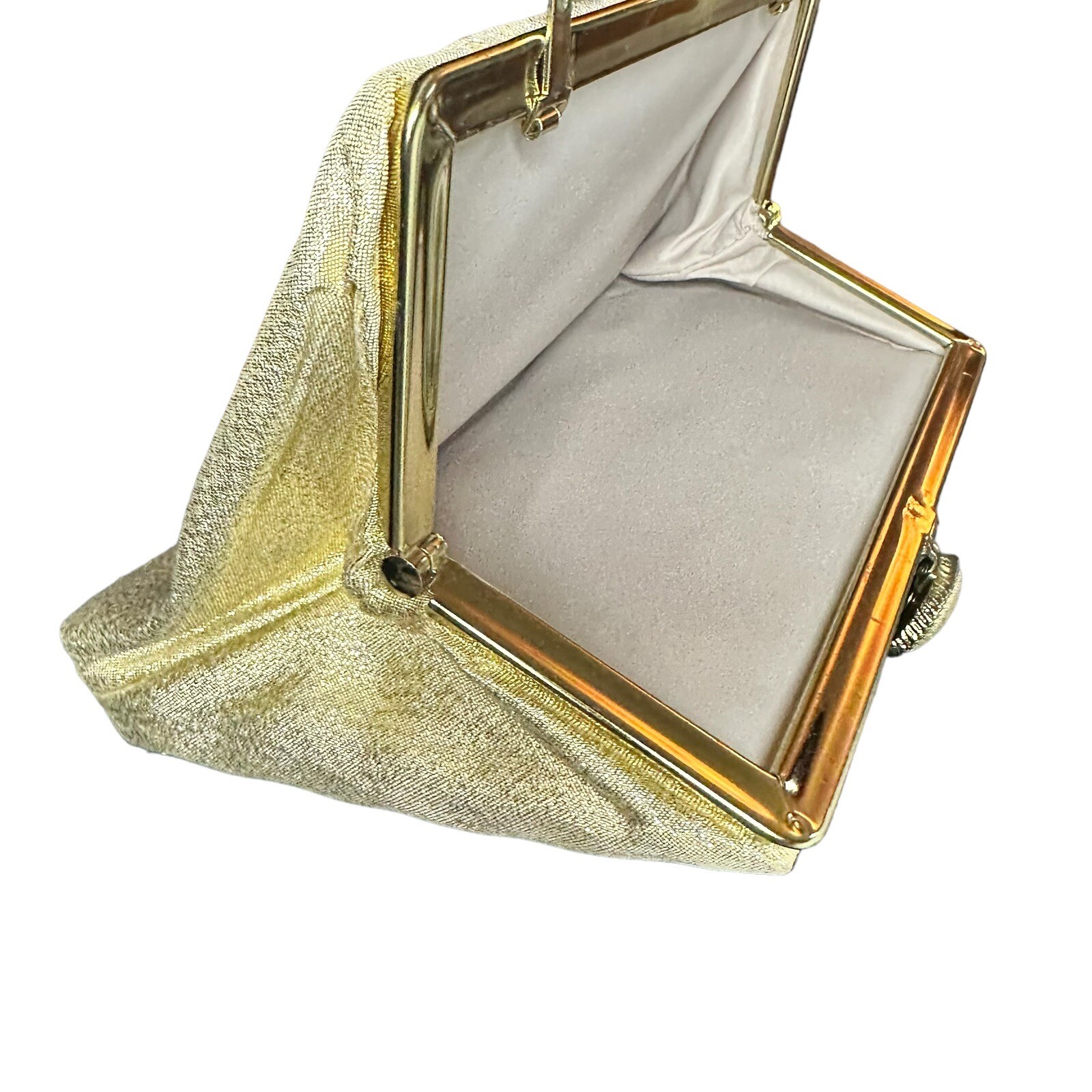 Vintage Metallic Gold Push Lift Lock Evening HandBag Purse Framed Chain ...