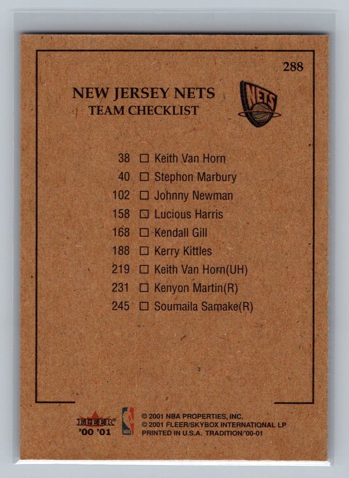 New Jersey Nets 2000-01 Fleer Tradition #288 New Jersey Nets C21 | eBay