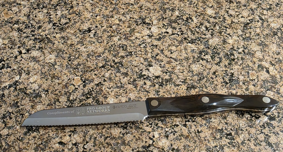 Cutco 3721 Santoku Style Serrated Knife Classic Brown Handle Engraved ...