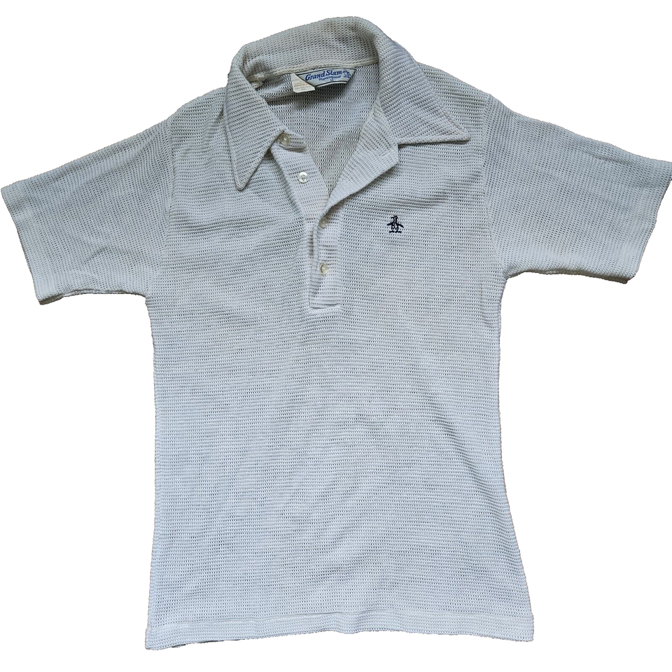 VINTAGE 70s Munsingwear Polo Shirt White Mesh Penguin Grand Slam Beach Summer M | eBay