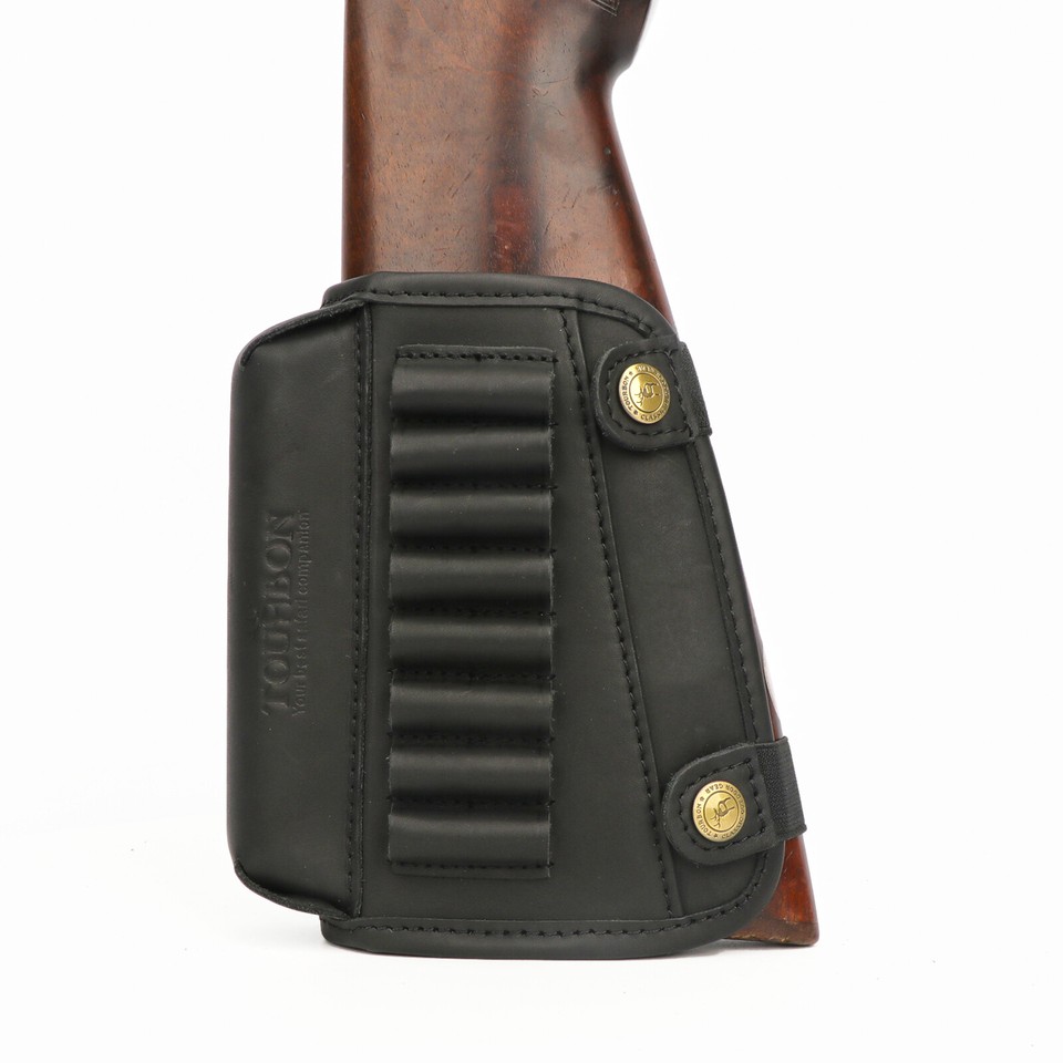 TOURBON Black Leather Rifle Cartridge Holder Ammo Buttstock Cheek Rest ...