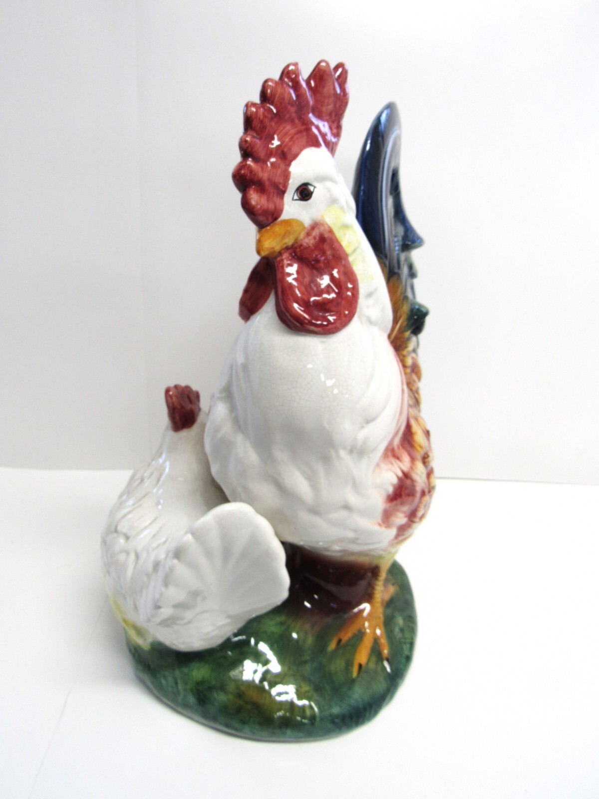 Large Italian Ceramic Multi Color Rooster and Hen Figurine - Made in ...