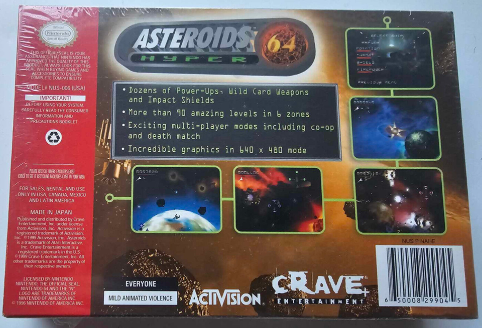 Asteroids Hyper 64 Nintendo 64 By Crave N64 New Sealed Shrink Wrap ...