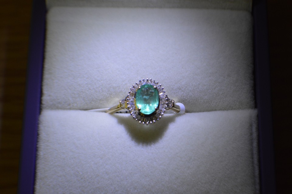 0.95ct Premium Kagem Zambian Emerald / Diamond Halo Ring 10K Yellow ...