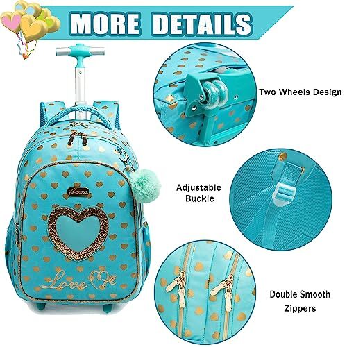 Rolling Backpack for Girls Backpack with Wheels for Girls Elementary ...