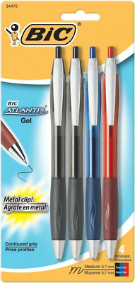 4 BIC Atlantis Gel, Medium Point (0.7 mm), Assorted, 34470 ~ Free ...