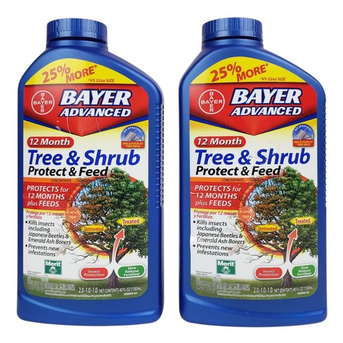 2- Bottles Bayer Advanced Protect & Feed Concentrate Tree & Shrub 40 fl ...